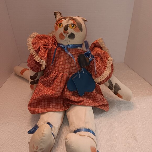 Handmade | Accents | Primitive Handmade Wood Cloth Cat Rag Doll Folk ...
